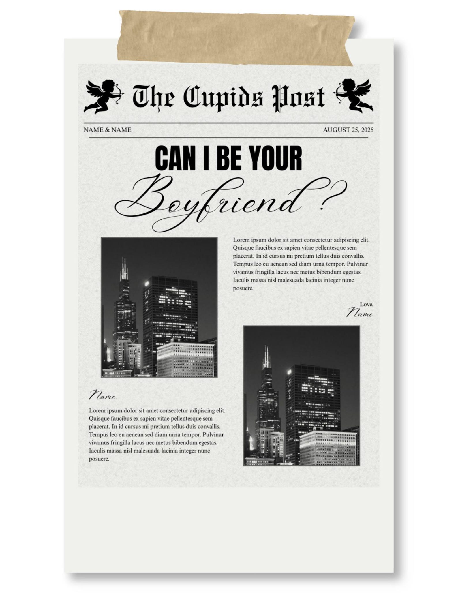 Editable Newspaper Proposal Template: Cupid's Post, Black & White ...