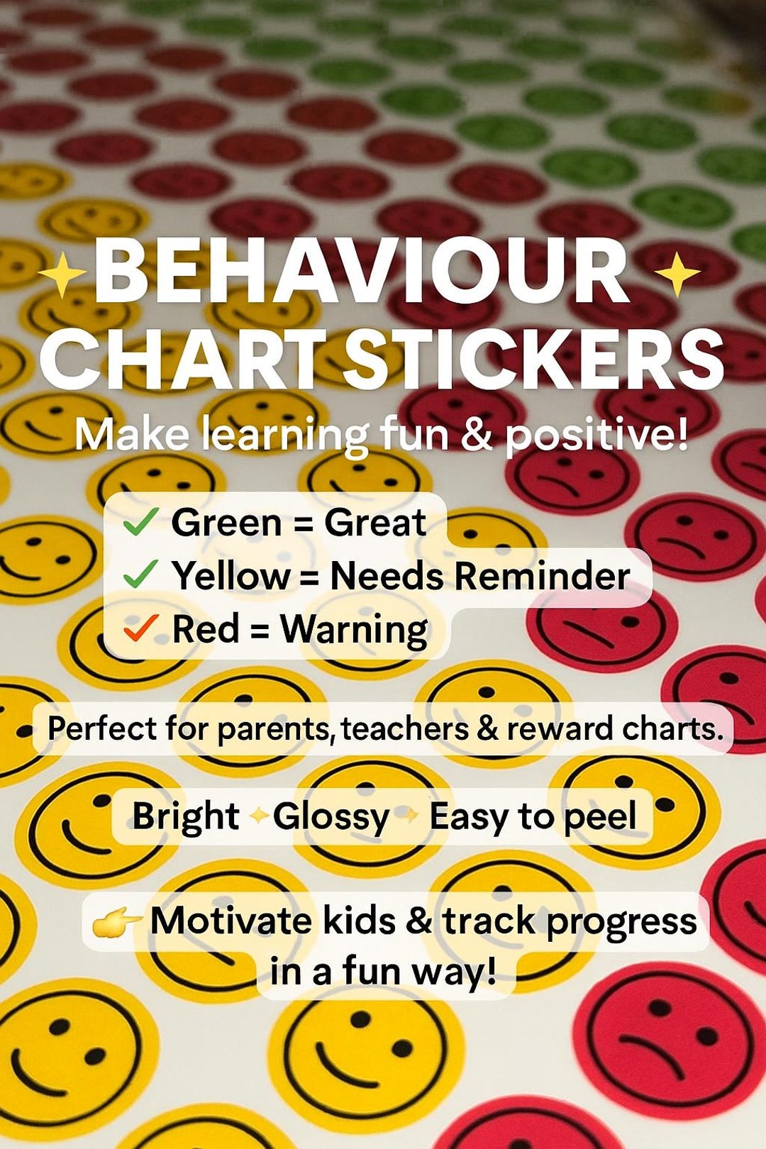 Behavior Chart Smiley Face and Star Stickers: Reward System for Kids ...