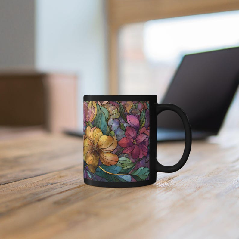 Stained Glass Floral Coffee Mug | Botanical Rainbow Design - Etsy