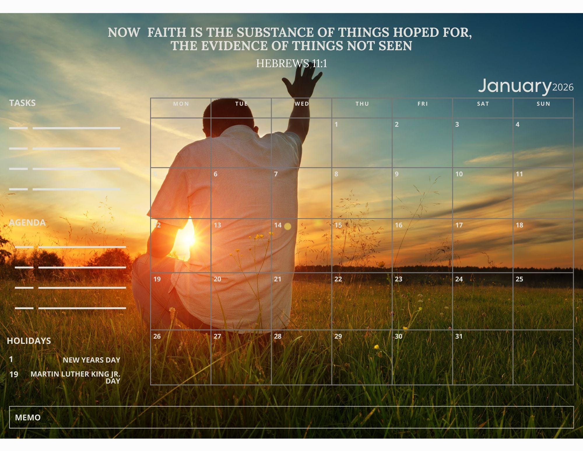 Printable Christian Wall Calendar Faith Themed With Monthly Scriptures ...