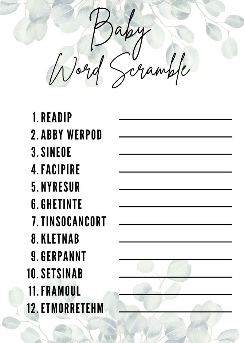 Baby Word Scramble | Baby Shower Game | Instant Download - Etsy