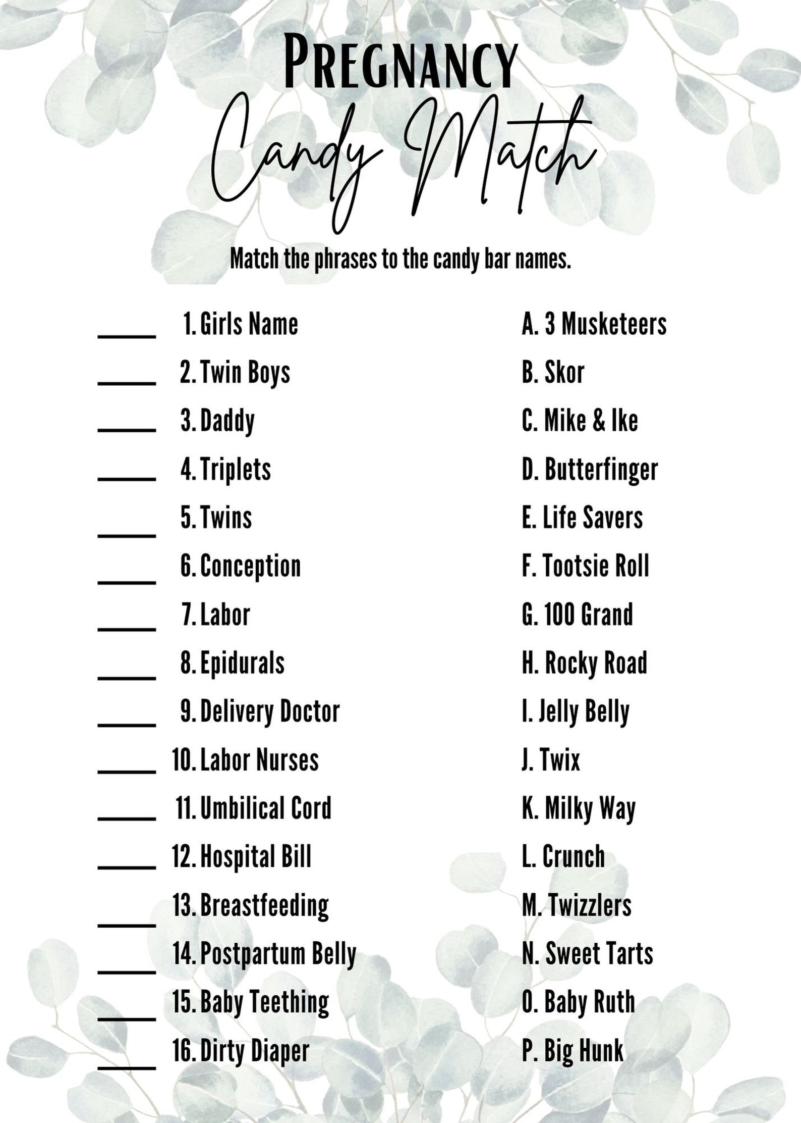 Pregnancy Candy Match Game | Baby Shower Game | Instant Download - Etsy