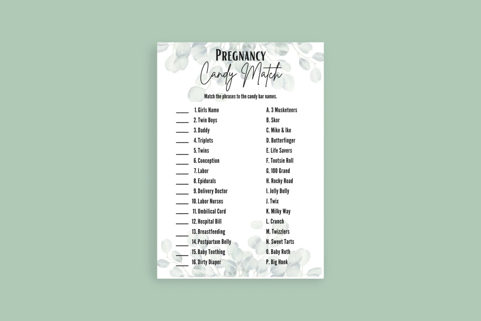 Pregnancy Candy Match Game | Baby Shower Game | Instant Download - Etsy