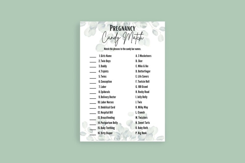 Pregnancy Candy Match Game | Baby Shower Game | Instant Download - Etsy