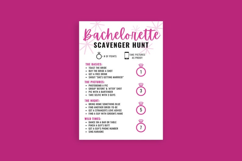 Bachelorette Scavenger Hunt | Bachelorette Party Activity | Instant ...