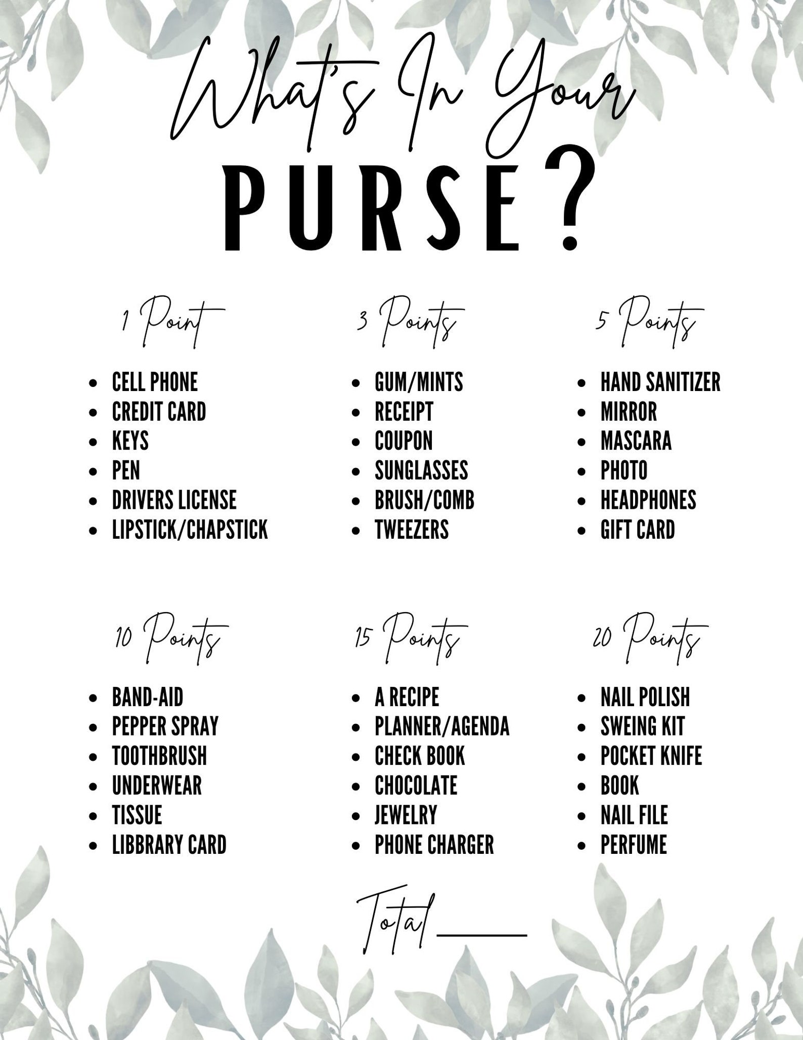 What's in Your Purse | Baby Shower Game | Instant Download - Etsy
