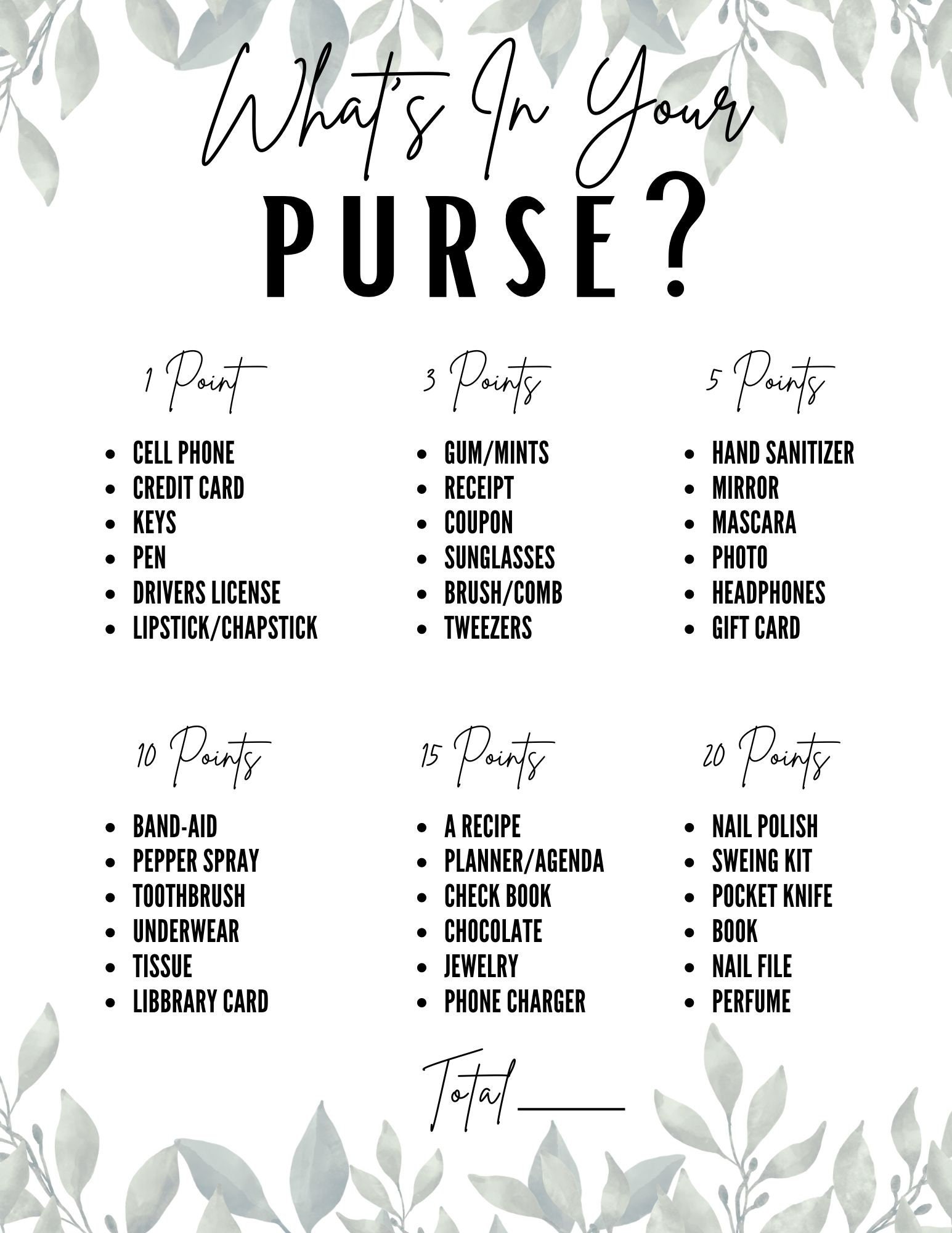 What's in Your Purse | Baby Shower Game | Instant Download - Etsy