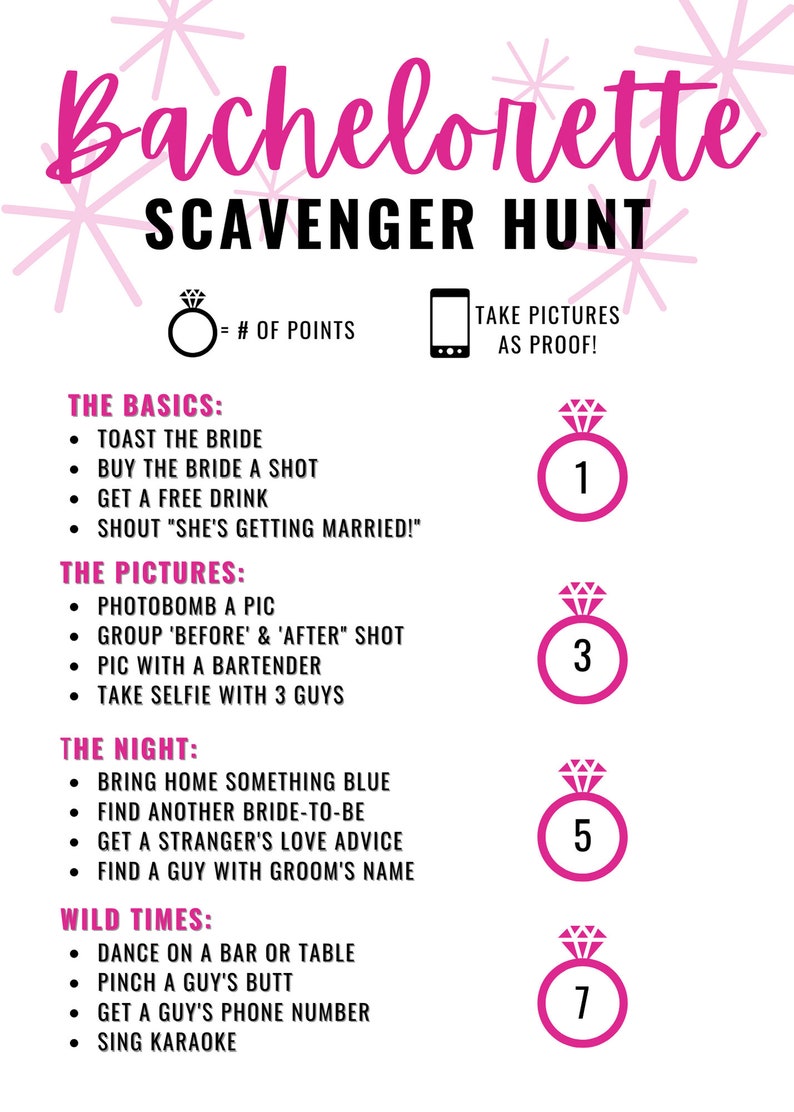 Bachelorette Scavenger Hunt | Bachelorette Party Activity | Instant ...