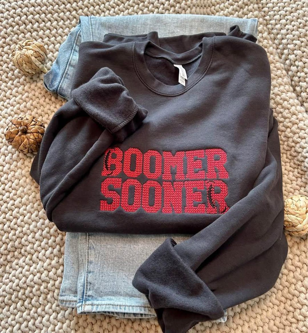 Boomer Sooner Embroidered Sweatshirt: OU Gameday Crewneck - Oklahoma ...