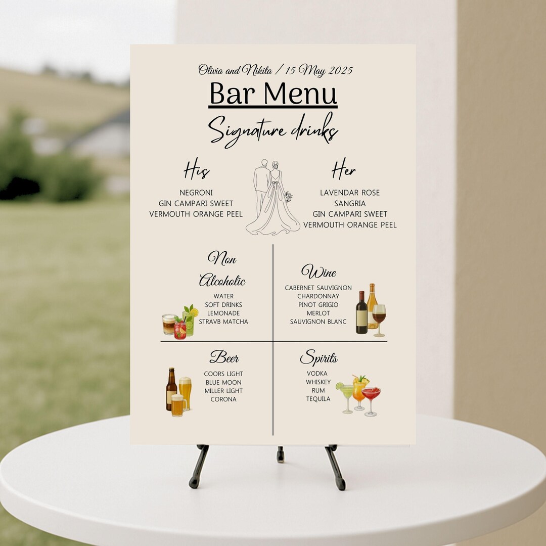 Wedding Bar Menu Template, Editable Signature Drinks Wedding Sign - Etsy