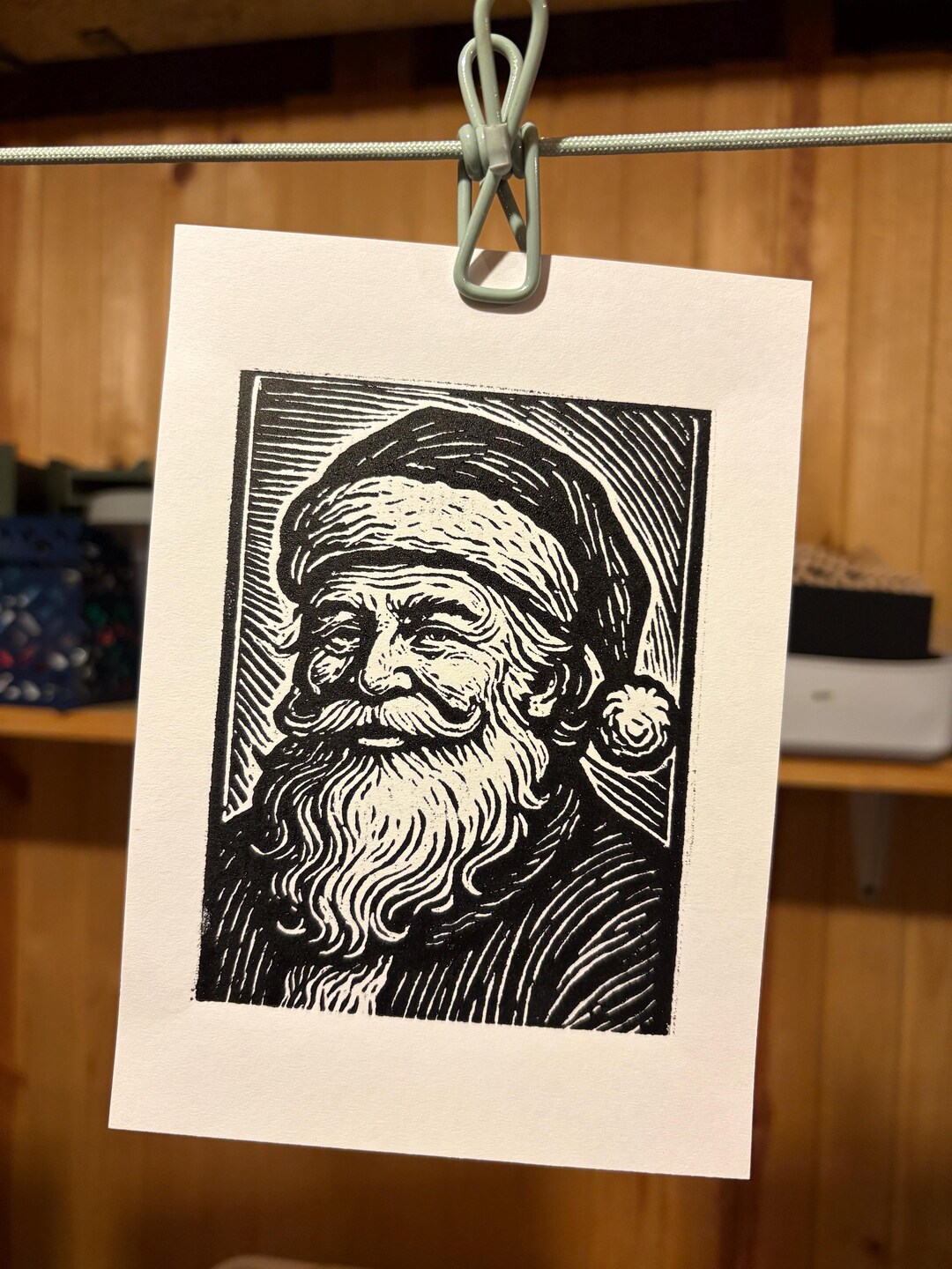 Santa Claus Linocut Print – Black and White Christmas Art, Vintage ...