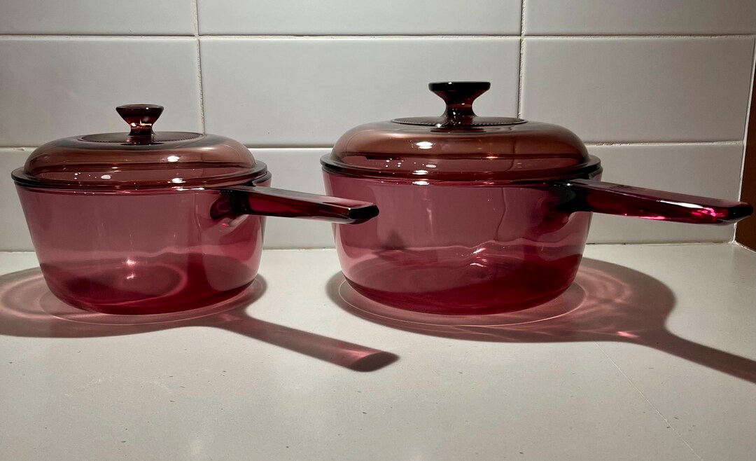 Vintage Cranberry Vision Ware Saucepan Set of 2: Pyroceram Cookware ...