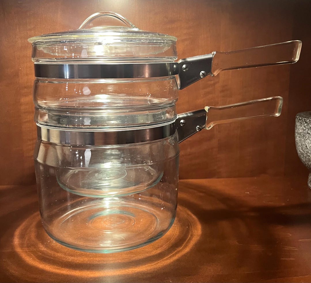 Vintage Pyrex Flameware Double Boiler | Clear Glass Cookware, USA Made ...