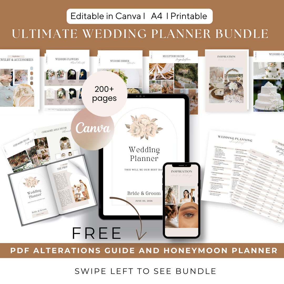 Ultimate Wedding Planning Printable | Editable Canva & A4 Bridal ...