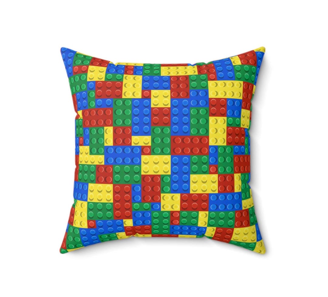 Colorful Building Bricks Pattern Pillow | Toy Brick Print Square Pillow ...