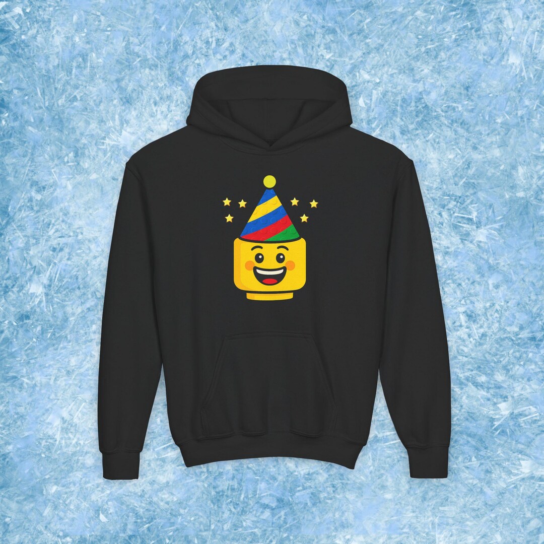 Party Building Bricks Head With Birthday Hat Youth Hoodie | Birthday ...