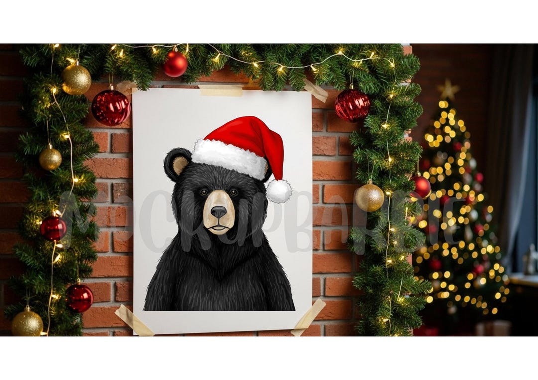 Christmas Wall Art Mockup | Bear With Santa Hat (digital Download) - Etsy