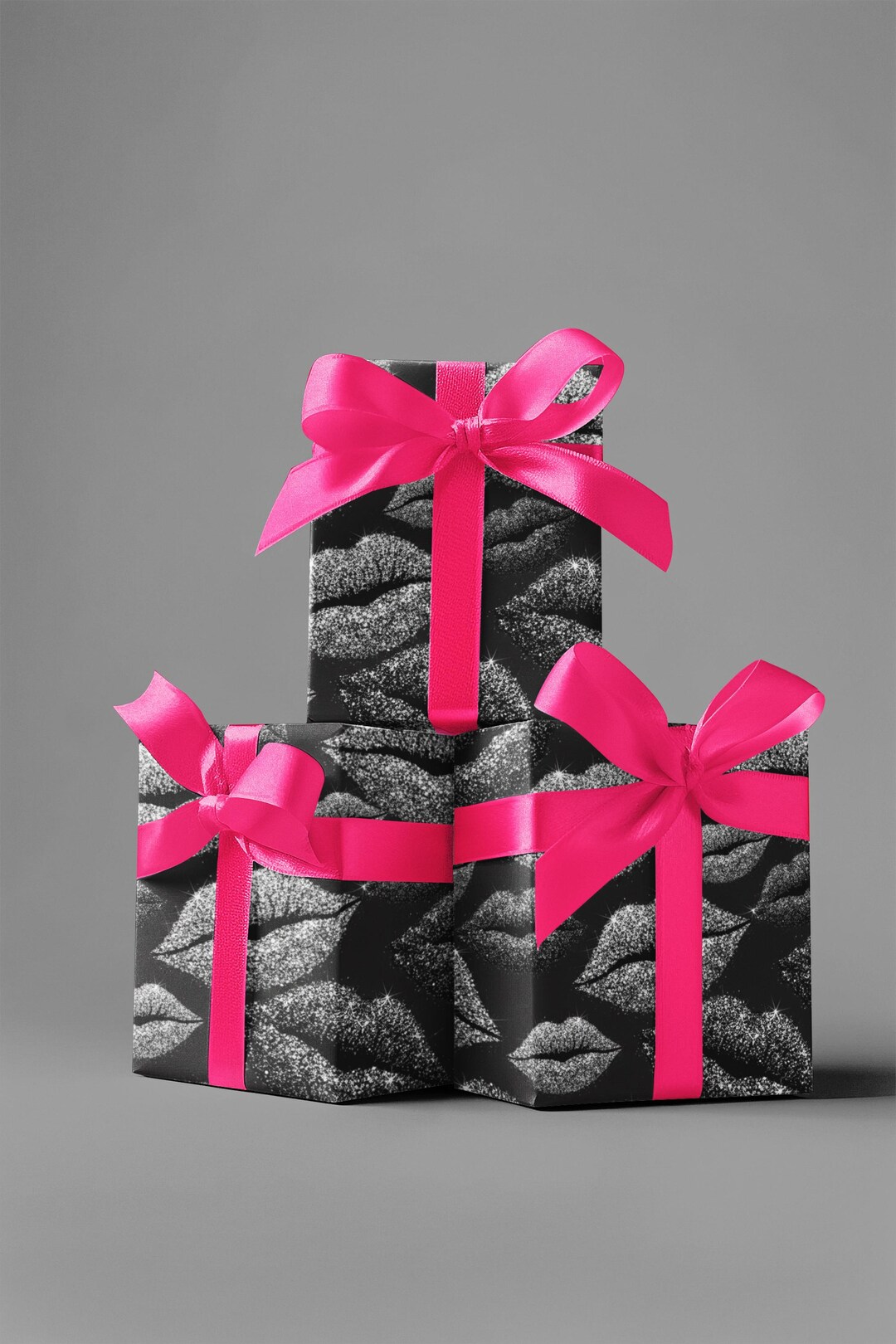 Black Glitter Lips Wrapping Paper, Hot Pink Bows, Glam Gift Wrap - Etsy