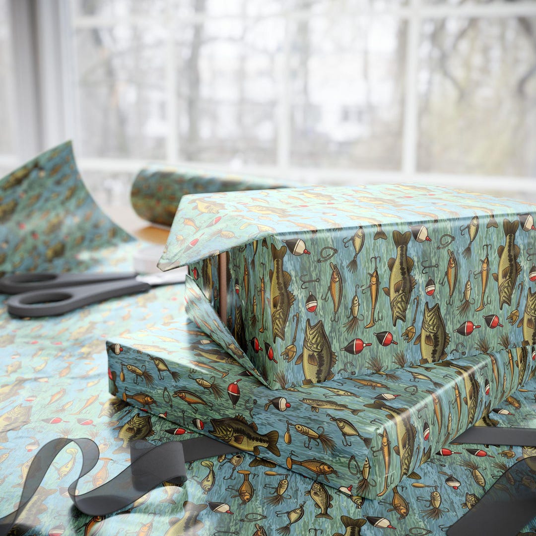 Fish Pattern Wrapping Paper | Ocean Fish Holiday Wrap - Etsy