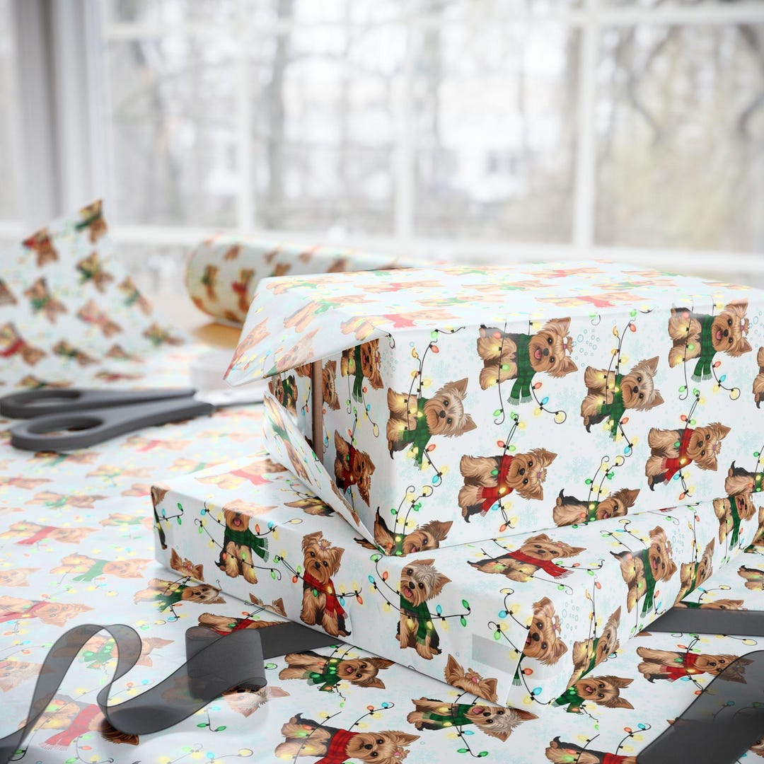 Yorkie Christmas Wrapping Paper | Holiday Dog Gift Wrap - Etsy