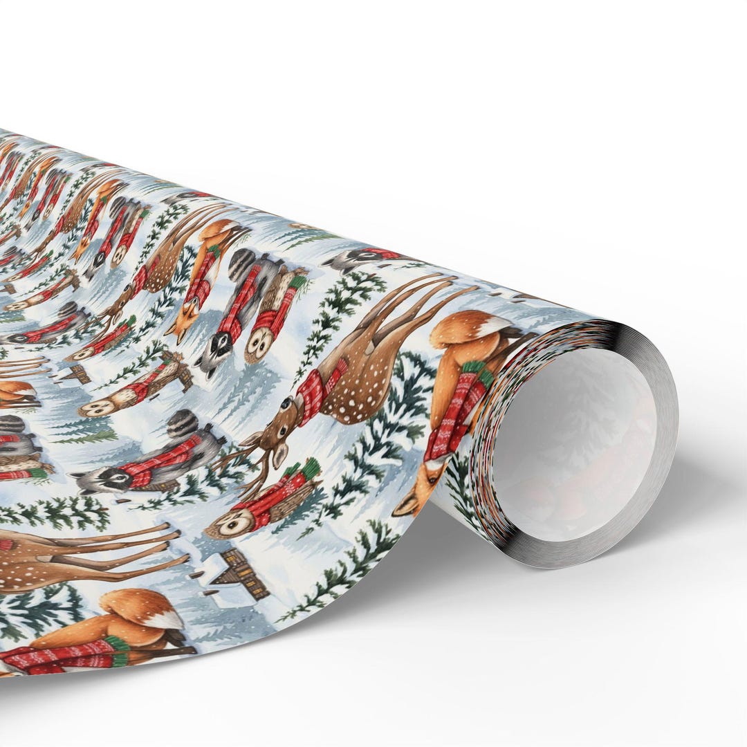 Winter Animals Wrapping Paper | Holiday Skiing Pattern Gift Wrap - Etsy
