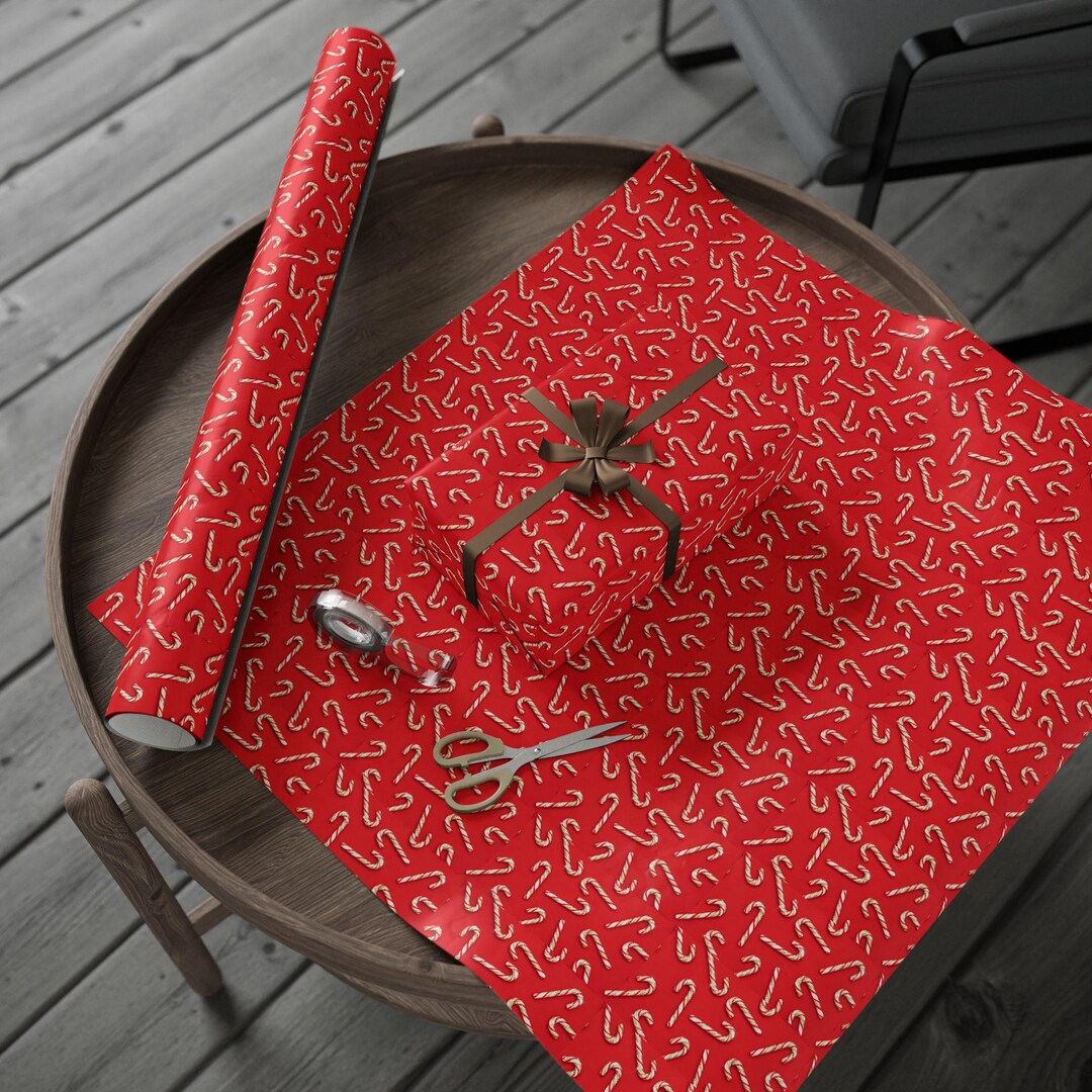 Red Candy Cane Christmas Wrapping Paper, Festive Gift Wrap - Etsy