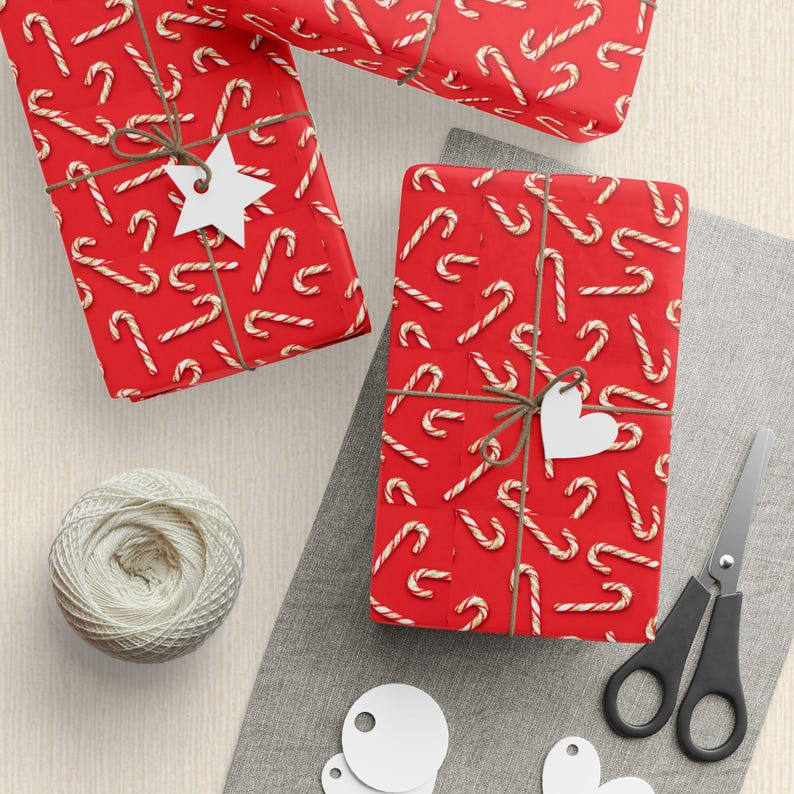 Red Candy Cane Christmas Wrapping Paper, Festive Gift Wrap - Etsy