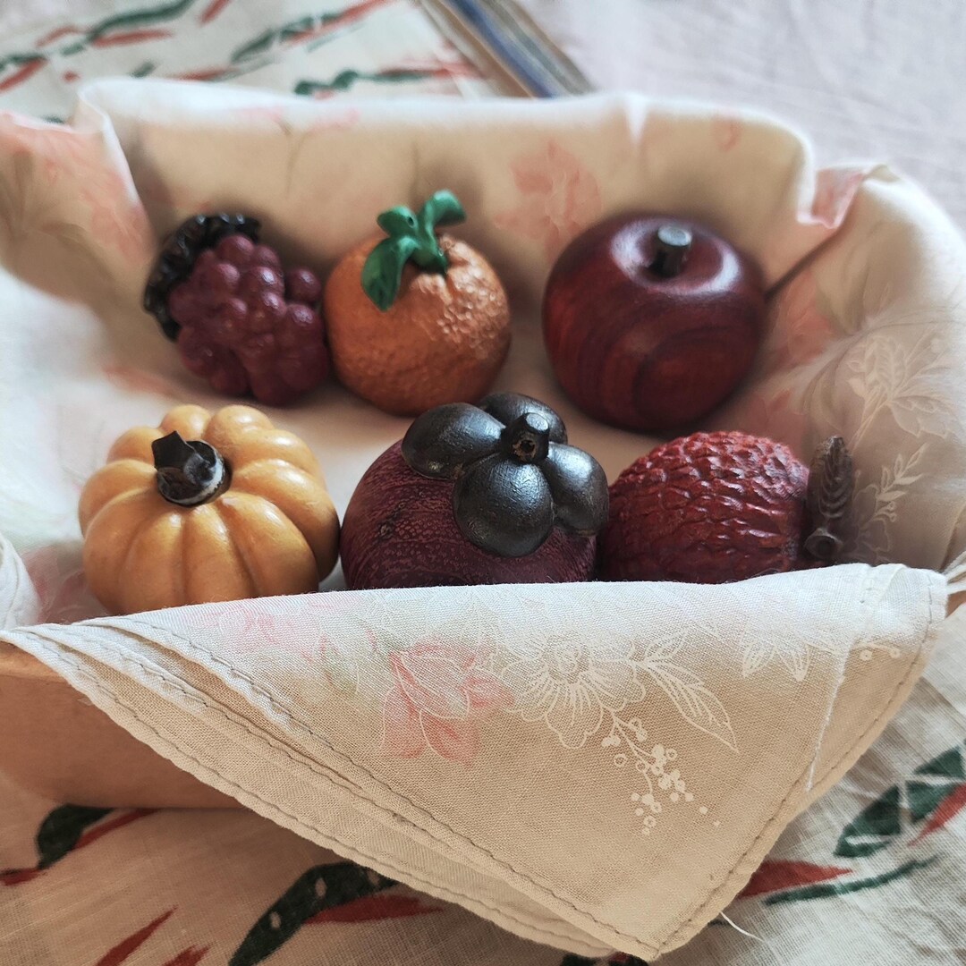 Autumn Miniature Basket, Hand Carved Wood Harvest Set, Fall Pumpkin ...