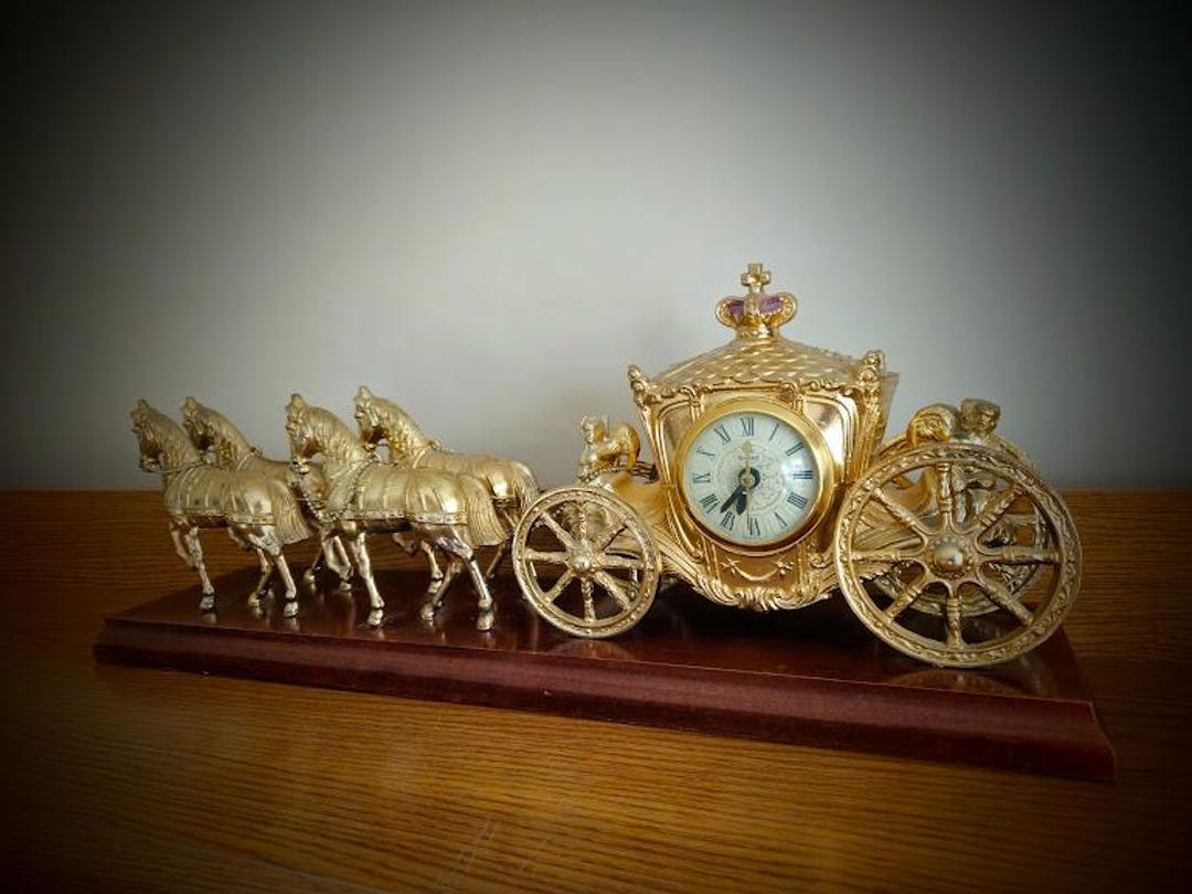 Vintage Gold Stagecoach Clock by United • 4-horse Carriage • Model 640 ...