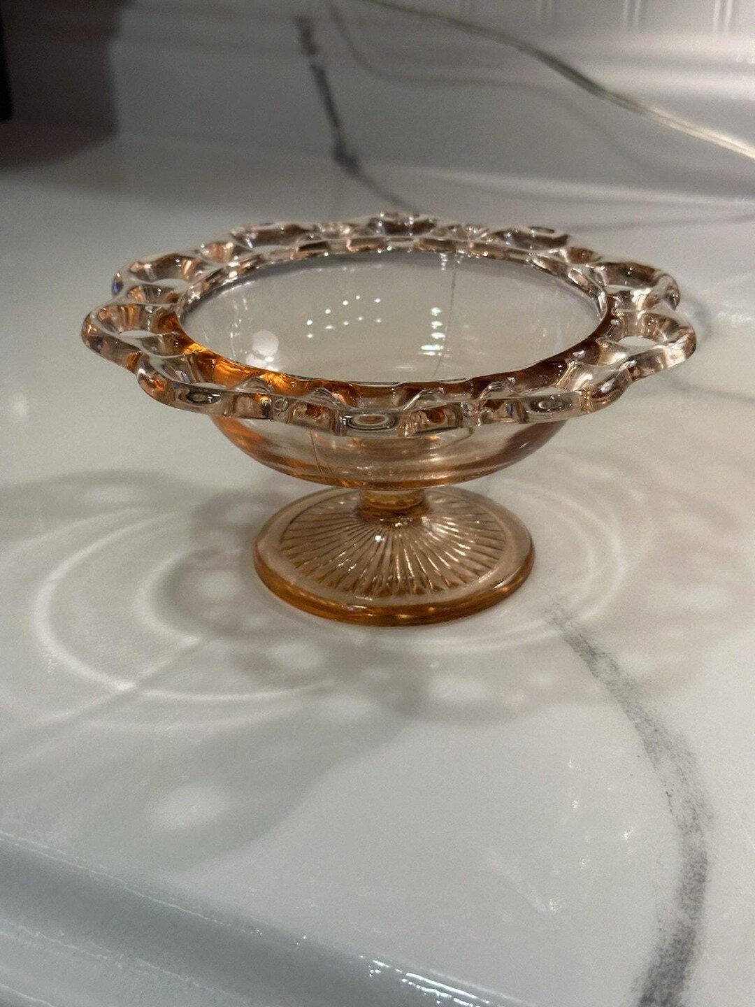 Vintage Lace Edge Pink Compote Pedestal Dish Depression Glass Anchor ...