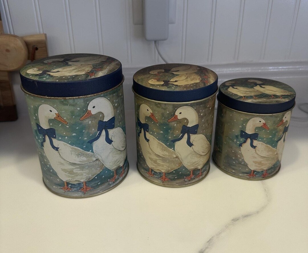 Vintage Nesting Canister Tins Set Metal Tin Goose Geece Duck Kitchen ...
