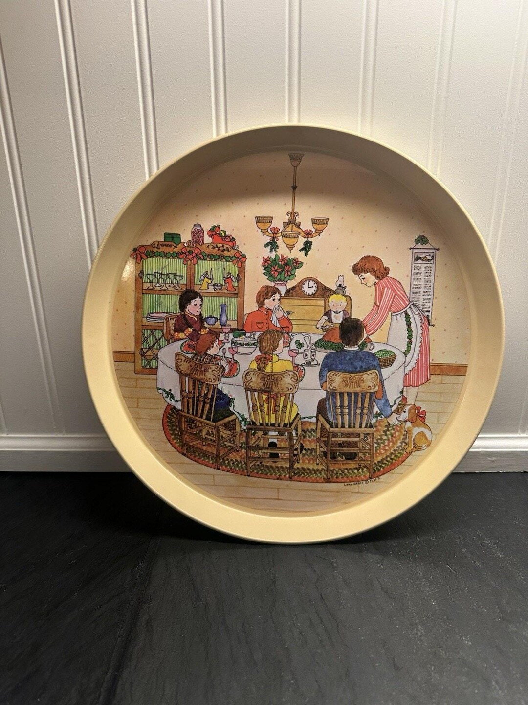 Vintage Lynn Gates Tin Christmas Tray 11.5" Family Christmas Dinner ...
