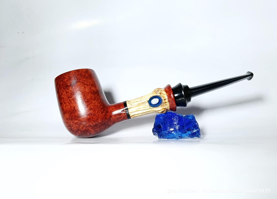 Briar Biliard Pipe, Rustic Bamboo Shank, Obsidian Accent, 9mm Filter ...