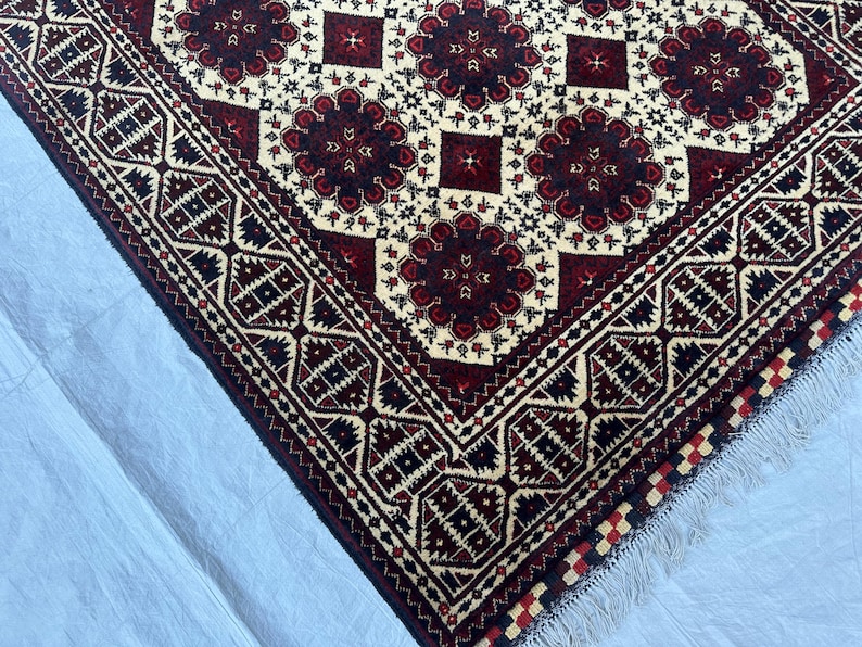 Handwoven Afghan Rug, Cream Bakhtiar Wool Carpet 5x7, Turkish Tribal ...