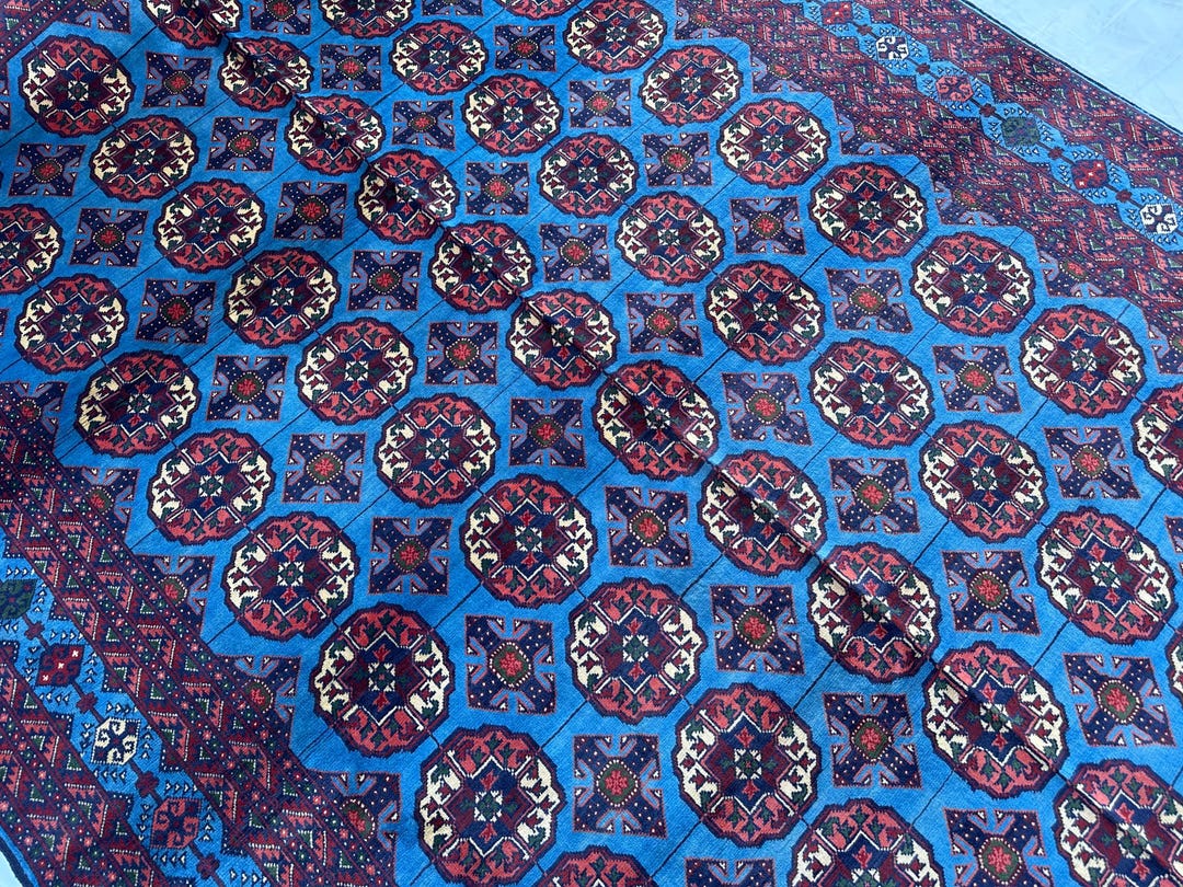 Navy Blue Afghan Oriental Hand-knotted Wool Rug, Tribal Turkman Area ...