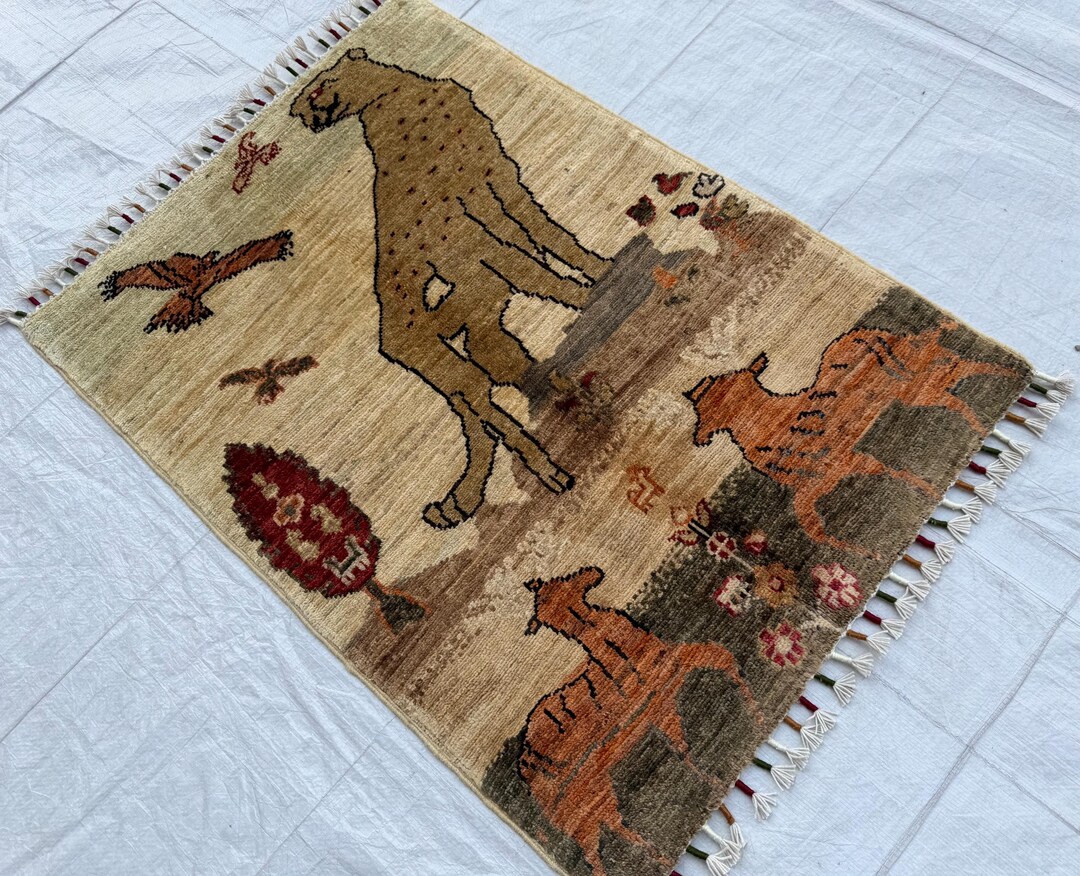 2x3 Ft. Tribal Cheetah Wool Rug, Afghan Handmade Oriental Animal Print ...
