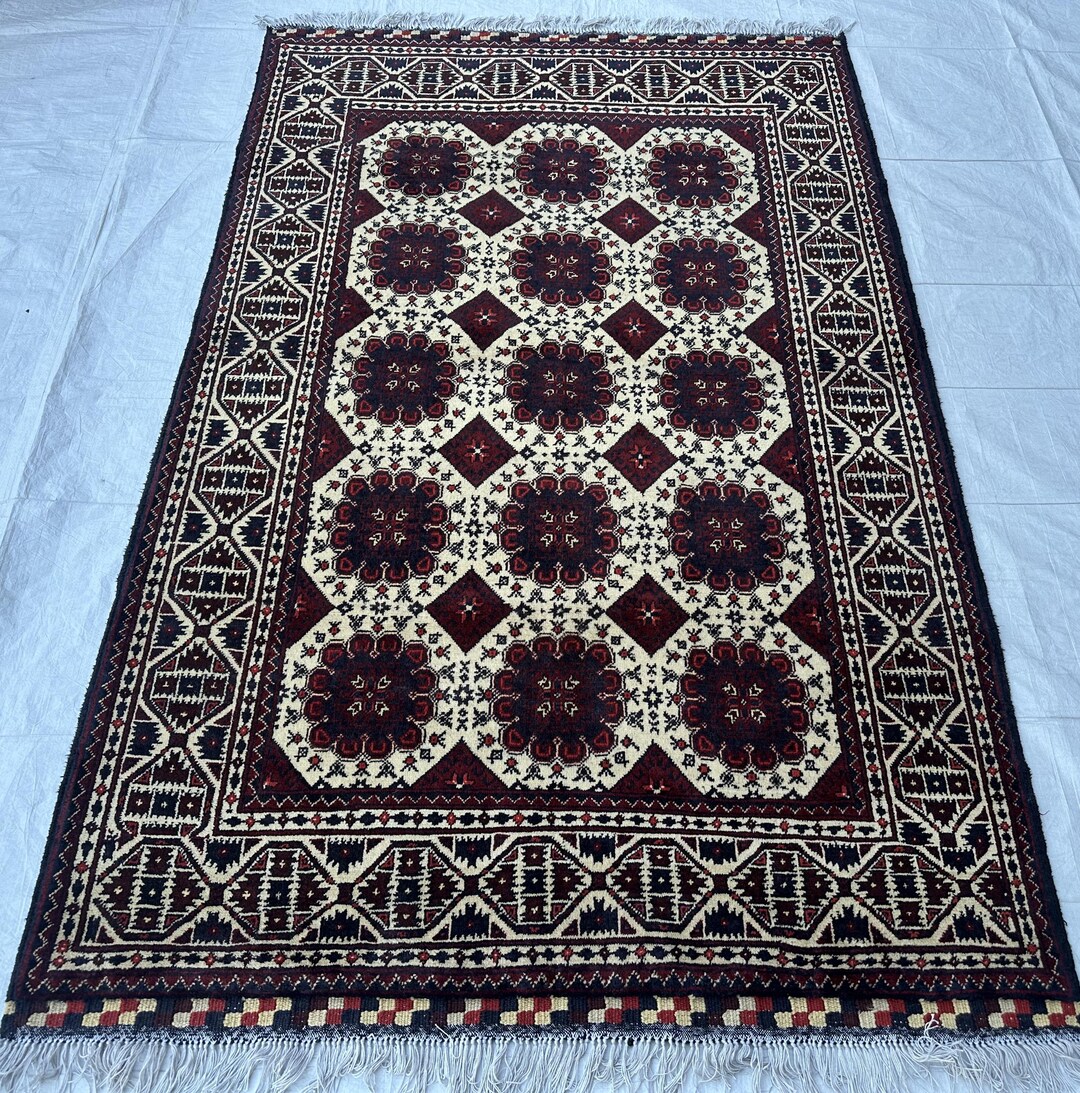 Handwoven Afghan Rug, Cream Bakhtiar Wool Carpet 5x7, Turkish Tribal ...