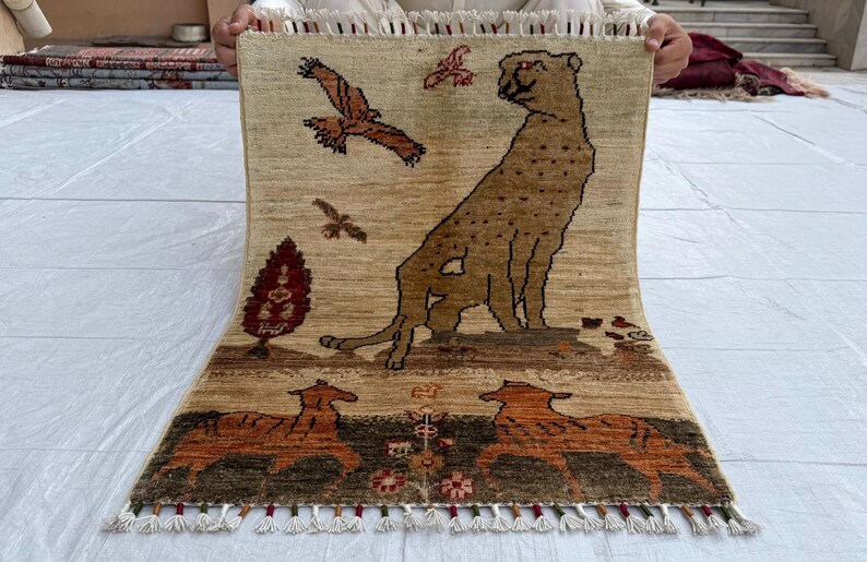 2x3 Ft. Tribal Cheetah Wool Rug, Afghan Handmade Oriental Animal Print ...