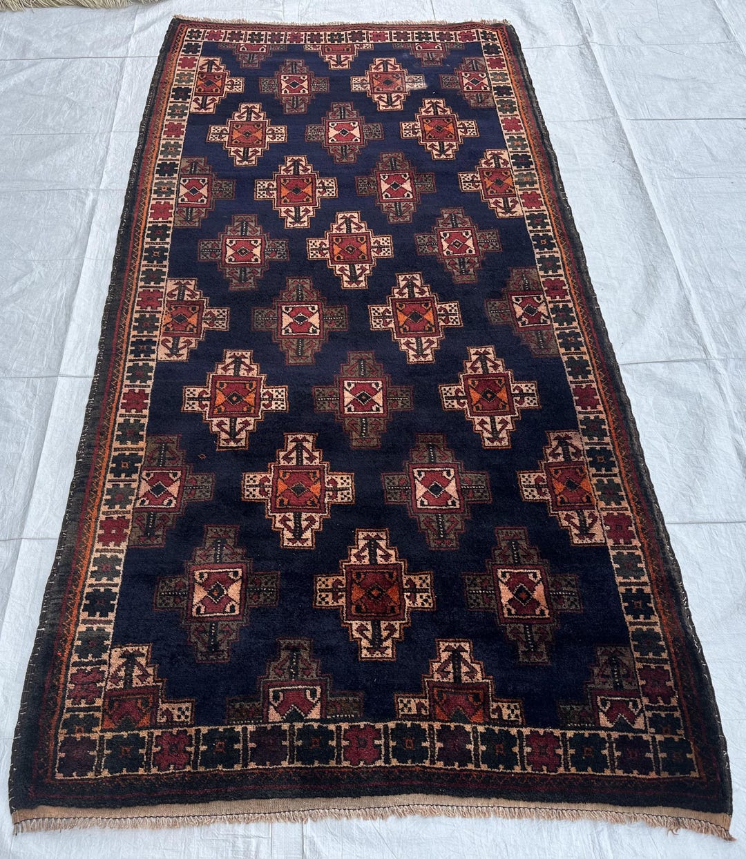 4x8 Blue Antique Oriental Rug, Afghan Veg Wool Rugs, Hand-knotted ...