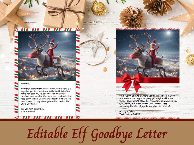 Elf Letter, Editable Goodbye Elf Letters, Printable Instant Digital ...