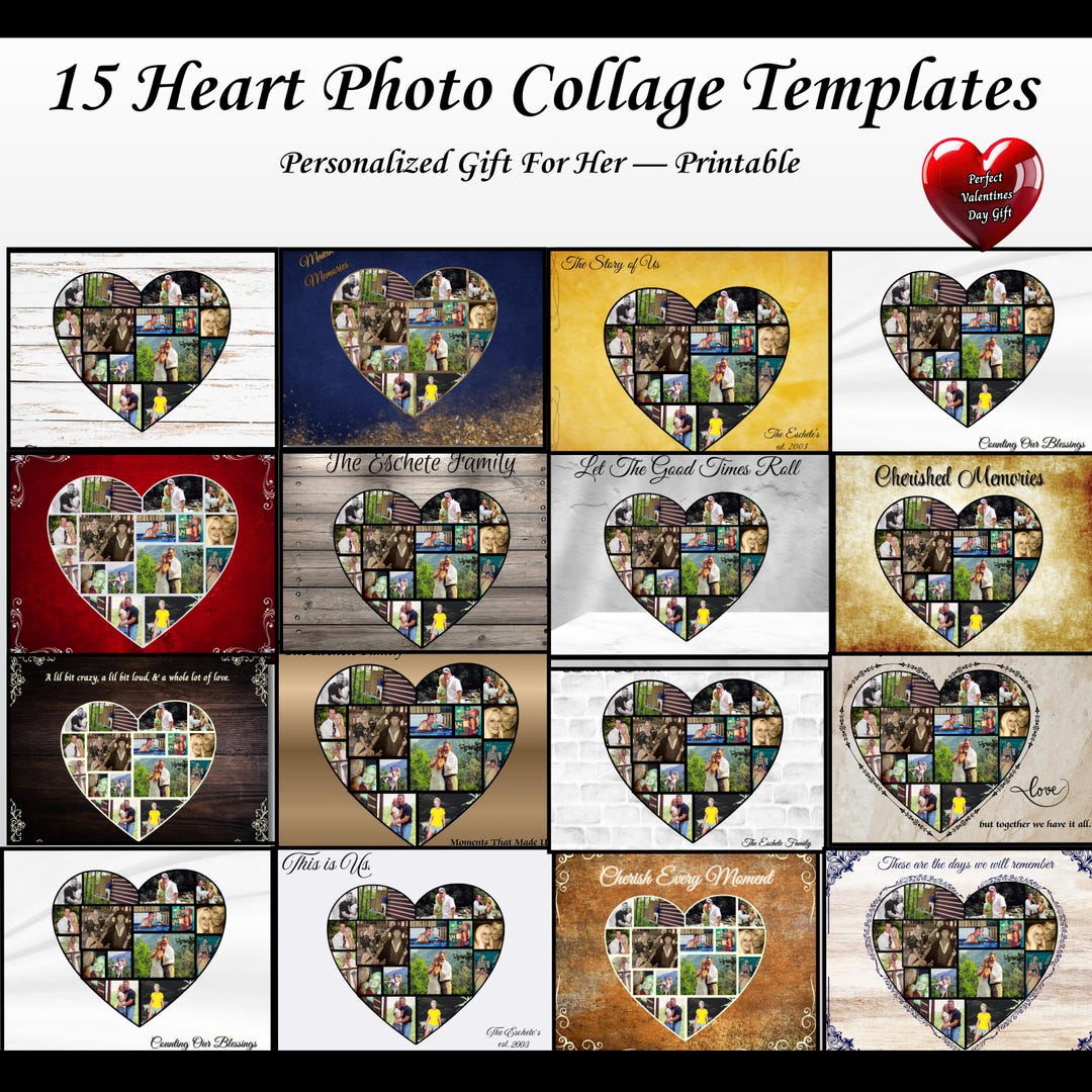 Heart Photo Collage Bundle, Personalized Valentine's Gift, Canva ...