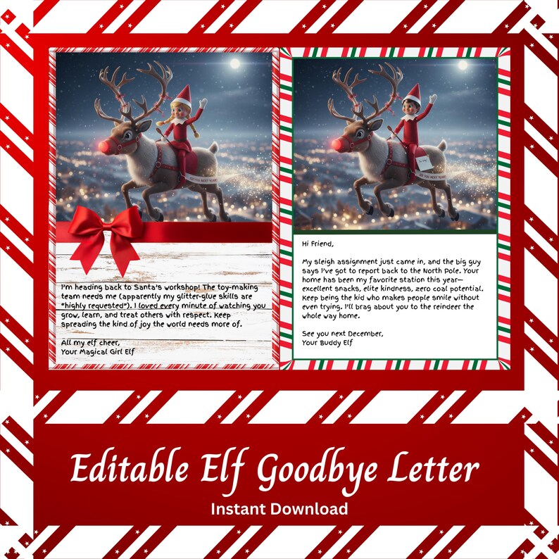 Elf Letter, Editable Goodbye Elf Letters, Printable Instant Digital ...