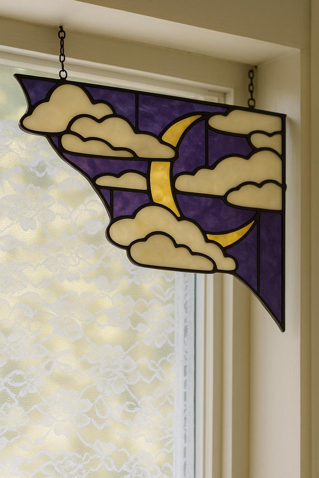 Crescent Moon & Clouds Stained Glass Pattern – Corner Window Panel ...