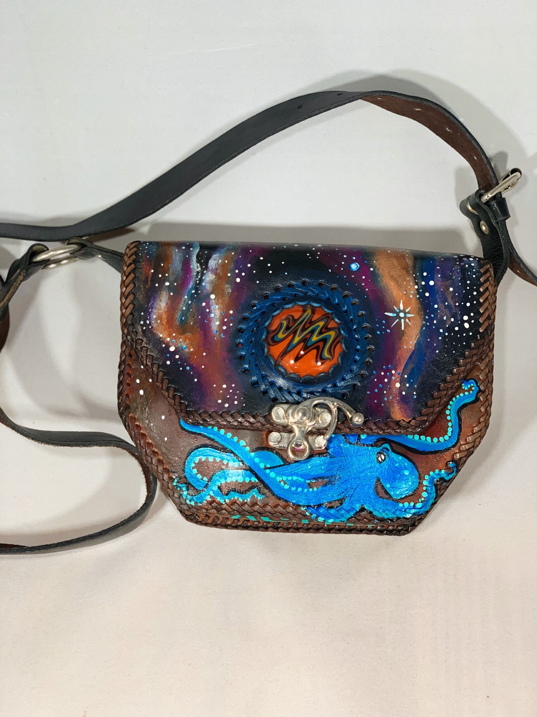 The Cosmic Octopus Leather Purse With Hand Blown Glass Inlay - Etsy