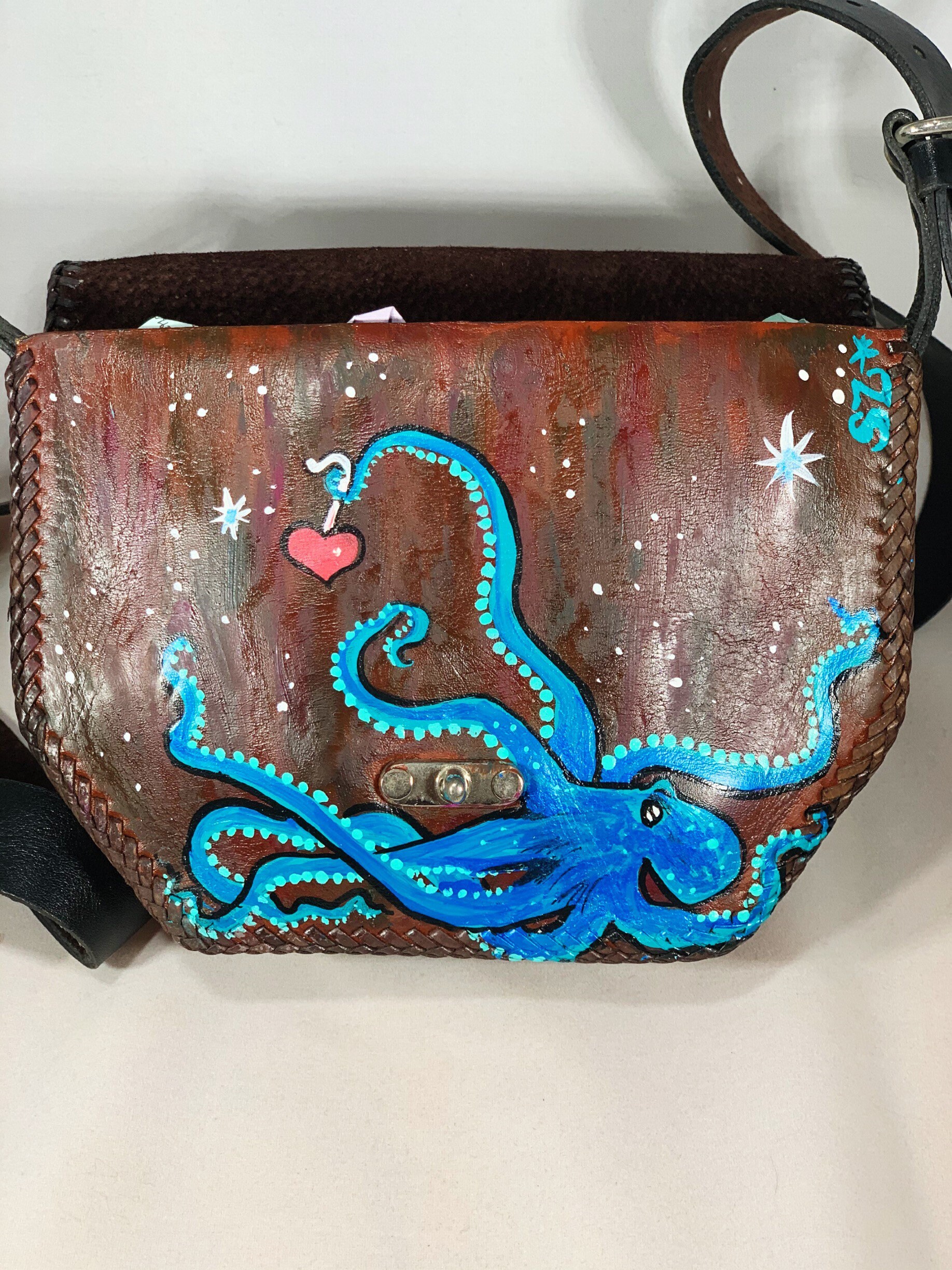 The Cosmic Octopus Leather Purse With Hand Blown Glass Inlay - Etsy