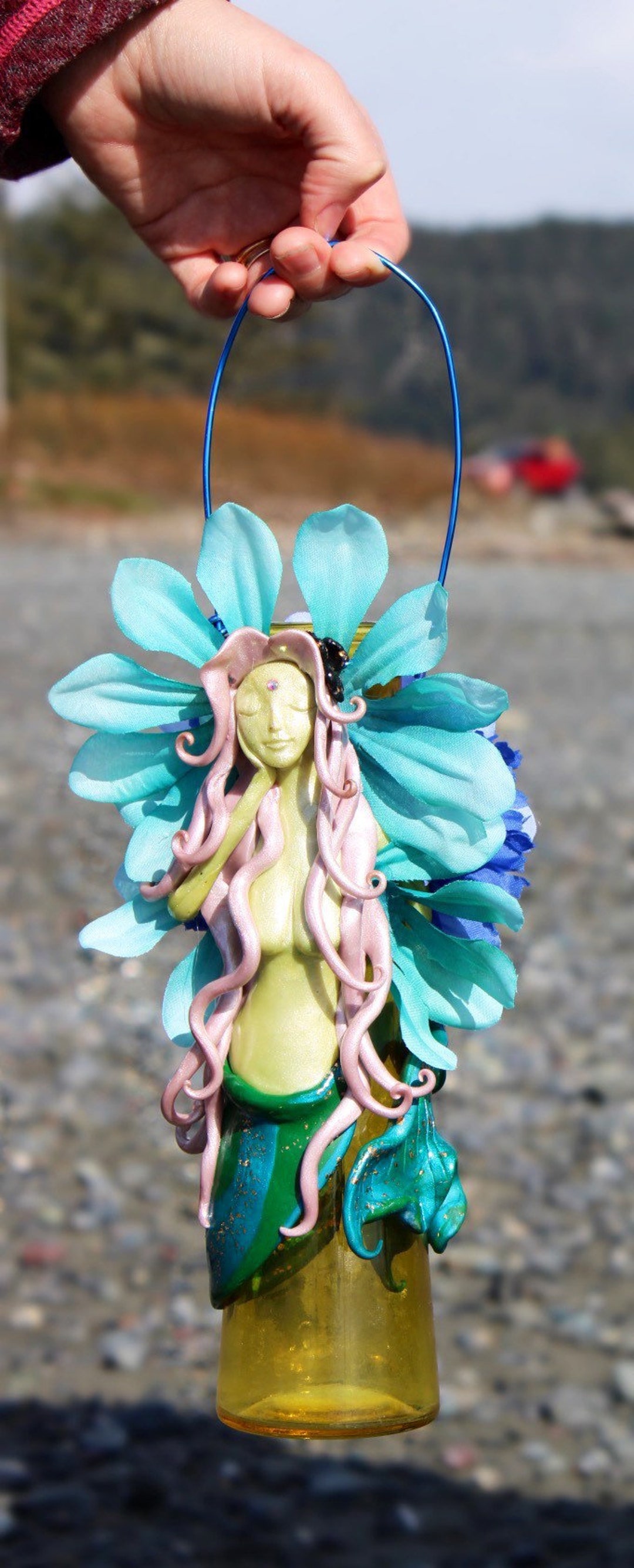 Enchanted Mermaid Lantern With Pink Hair and Olivine Skin - Etsy