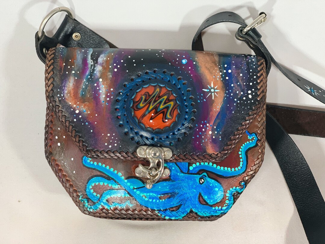 The Cosmic Octopus Leather Purse With Hand Blown Glass Inlay - Etsy