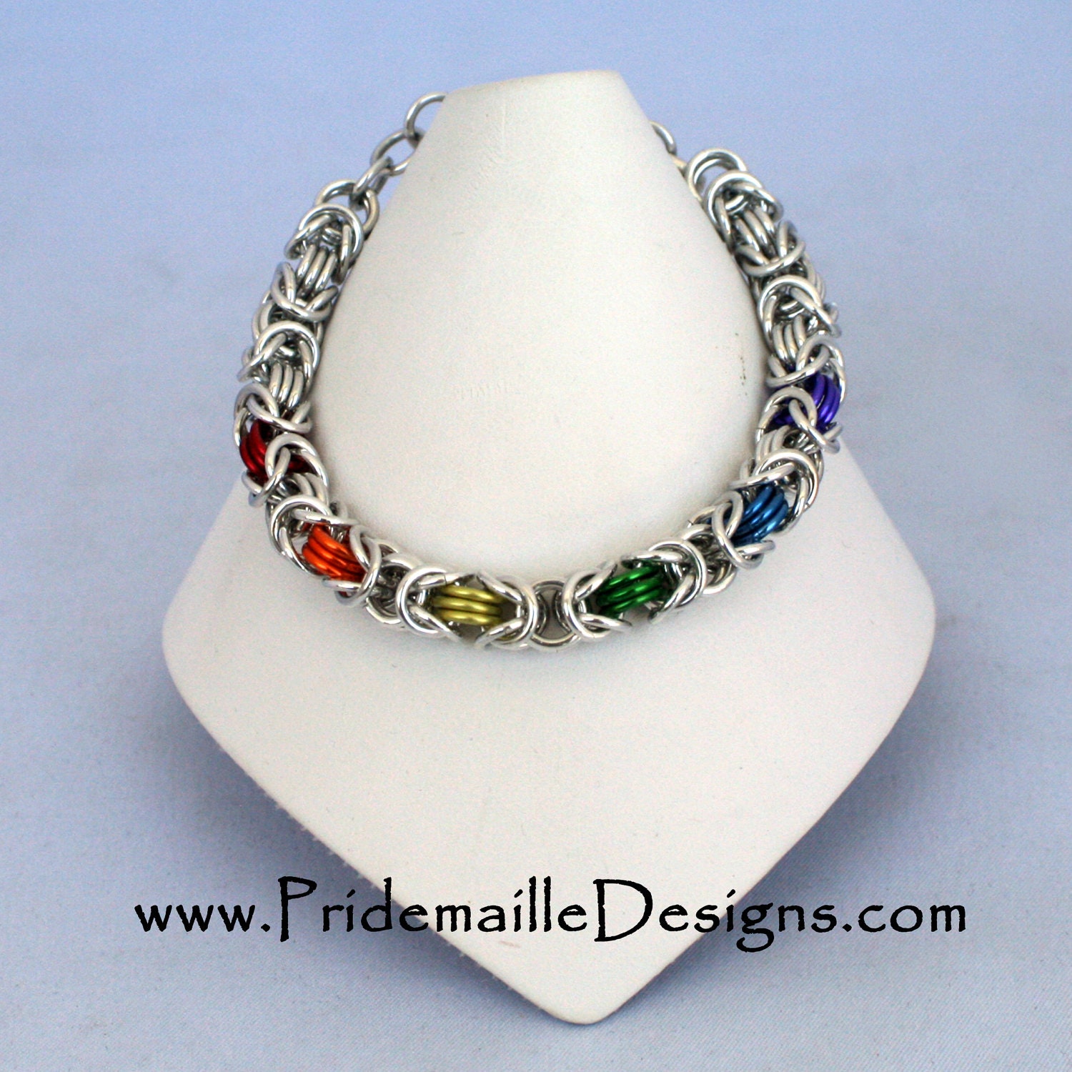 Rainbow Gay Pride Bracelet With Silver Base - Byzantine - Aluminum ...