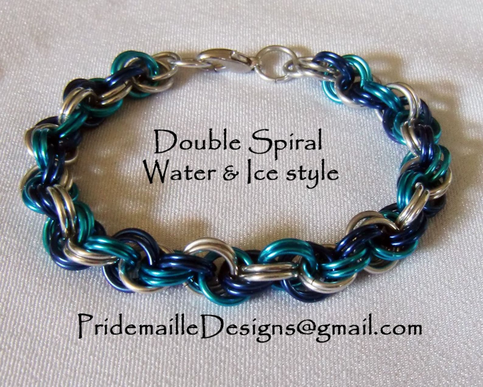 Water and Ice Bracelet - Double Spiral Weave - Anodized Aluminum ...