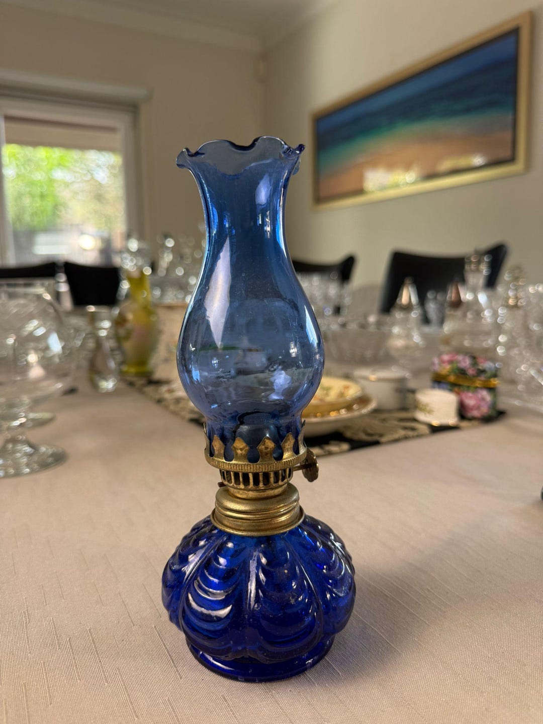 Vintage Cobalt Blue Glass Oil Lamp: Miniature Kerosene Fairy Lamp - Etsy UK